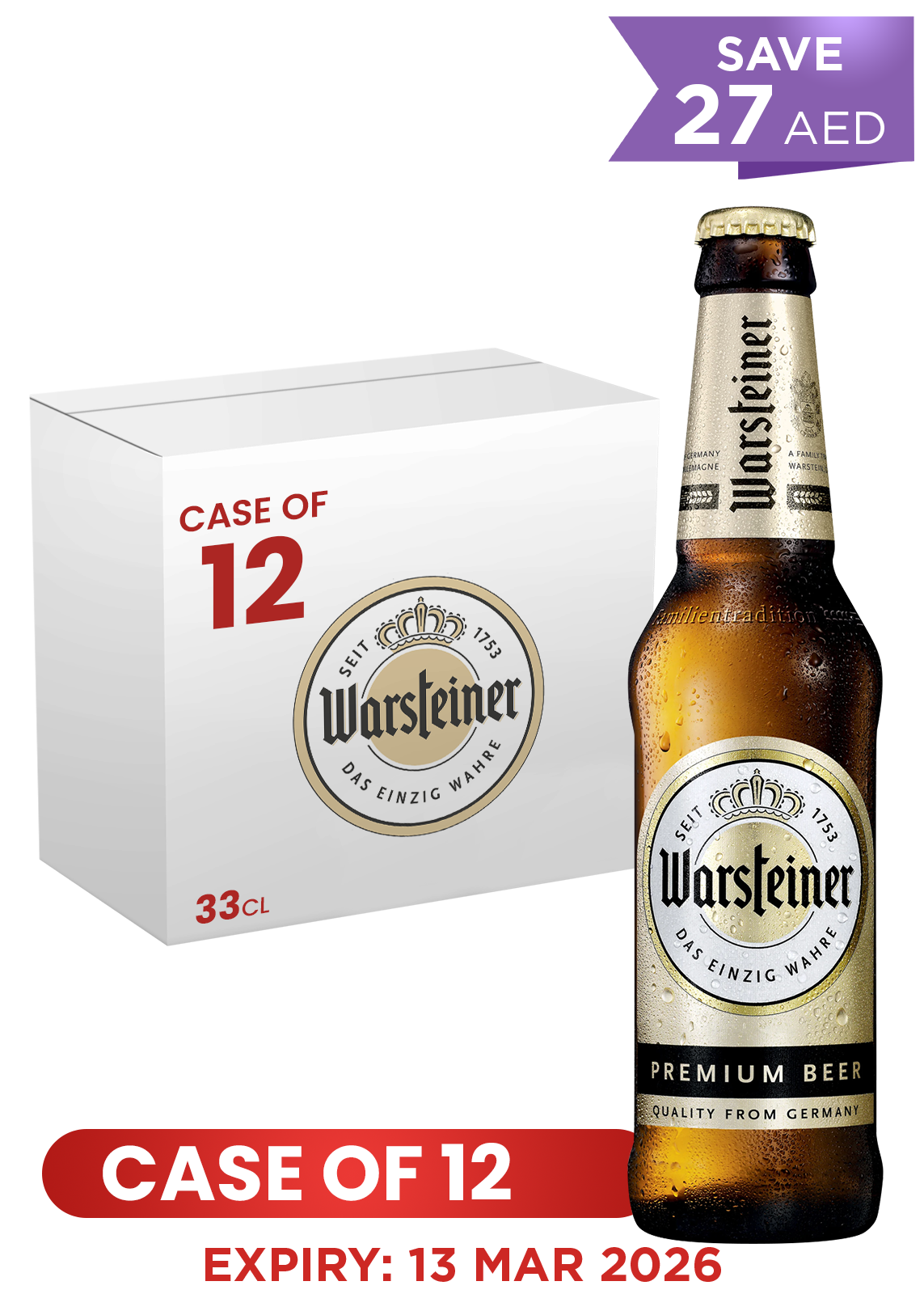 Warsteiner Premium Bottles 33 CL X 12 - Beer Offers UAE